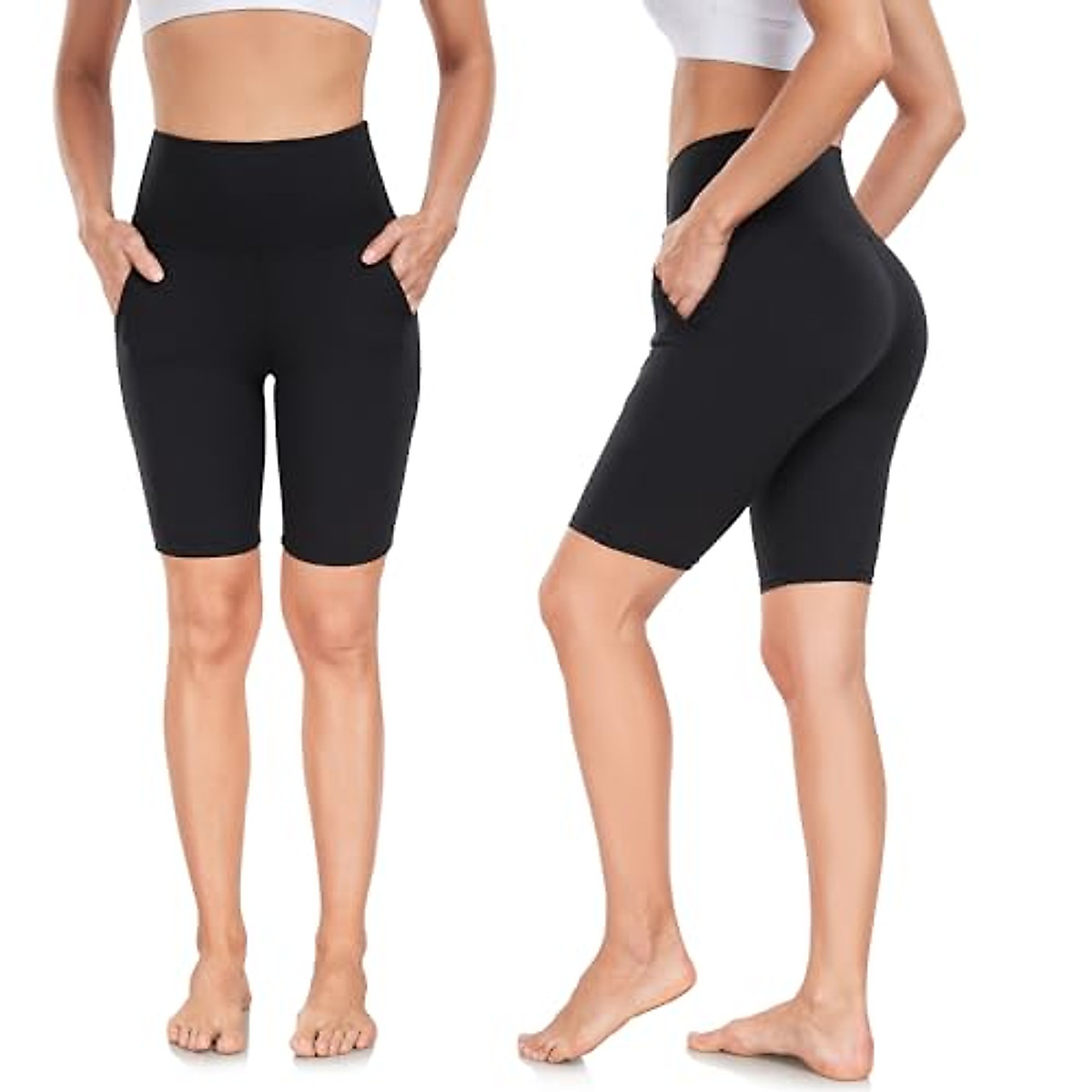 NEW YOUNG 3 Pack Biker Shorts with Pockets for Women – High Waisted Tummy Control 8" Workout Spandex Yoga Bike Shorts