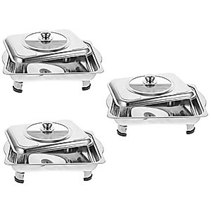 Zerodeko 3 Pcs Buffet Tray Stainless Steel Bread Pan Snack Trays Dessert Tray Buffet Warmer Dish Chafing Dish Buffet Set Drinks Server Plate Food Holding Plate Rectangular Plate Dish Tray