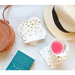 100 PK Gold Napkins - 4 Assorted Designs - 3-Ply Cocktail Napkins Folded 5 x 5 Inches Bar Napkins Disposable Party Napkins Paper Napkins Dinner for Wedding Baby Shower Birthday Graduation 2022