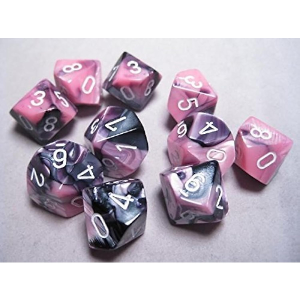 Chessex Dice Sets: Gemini Black & Pink with White - Ten Sided Die d10 Set (10)