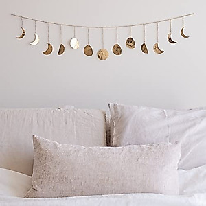 Moon Phase Wall Hanging, Handmade Hammered Gold Metal 13 Moons 36" Garland, Phases of the Moon, Celestial Lunar Art, Bohemian Aesthetic Christmas Boho Decor for Bedroom Home Dorm Living Room Girl Gift