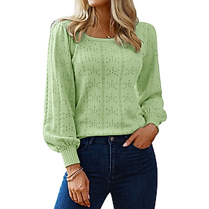 HOTOUCH Womens Puff Sleeve Sweater 2025 Square Neck Casual Cozy Cute Knit Slim Pullover Jumper Tops