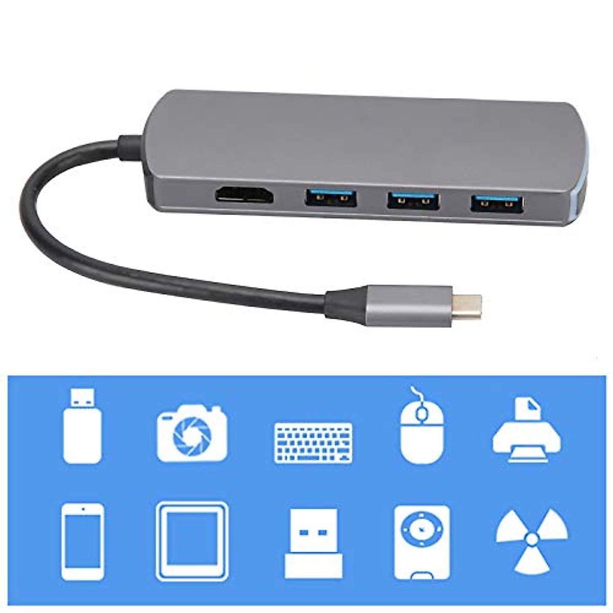 UBS Hub Extension, 6 in 1 USB3.0 Adapter Type C Multi‑Port USB C Expander Dock, to HDMI 4K Adapter Cable for Chrome Operating System/Windows7/8/10/XP/Linus/Vista