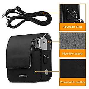 Fintie Protective Case Compatible with Fujifilm Instax Mini 90 Neo Classic Instant Film Camera - Premium Vegan Leather Bag Cover with Removable Strap, Vintage Black