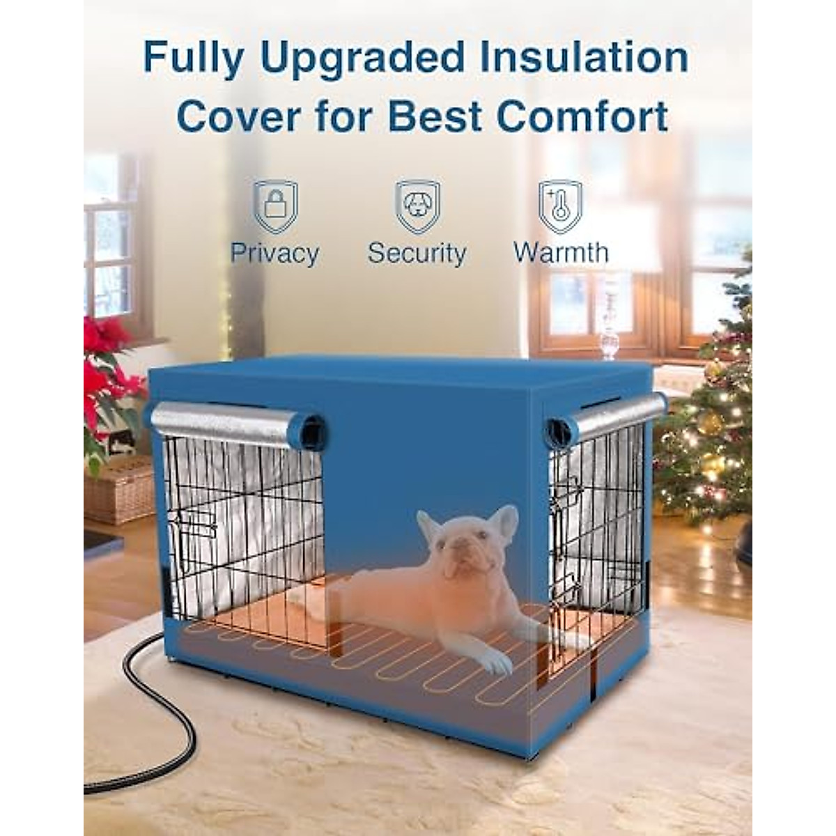 Heated Dog House for Outdoor, Dog Crate Kit for Small Medium Intermediate Dogs, 2 Doors Heavy-Duty Dog Kennel Value Pack with Insulated Crate Cover & Bed & Adjustable Pet Heating Pad (36 Inch Kit)