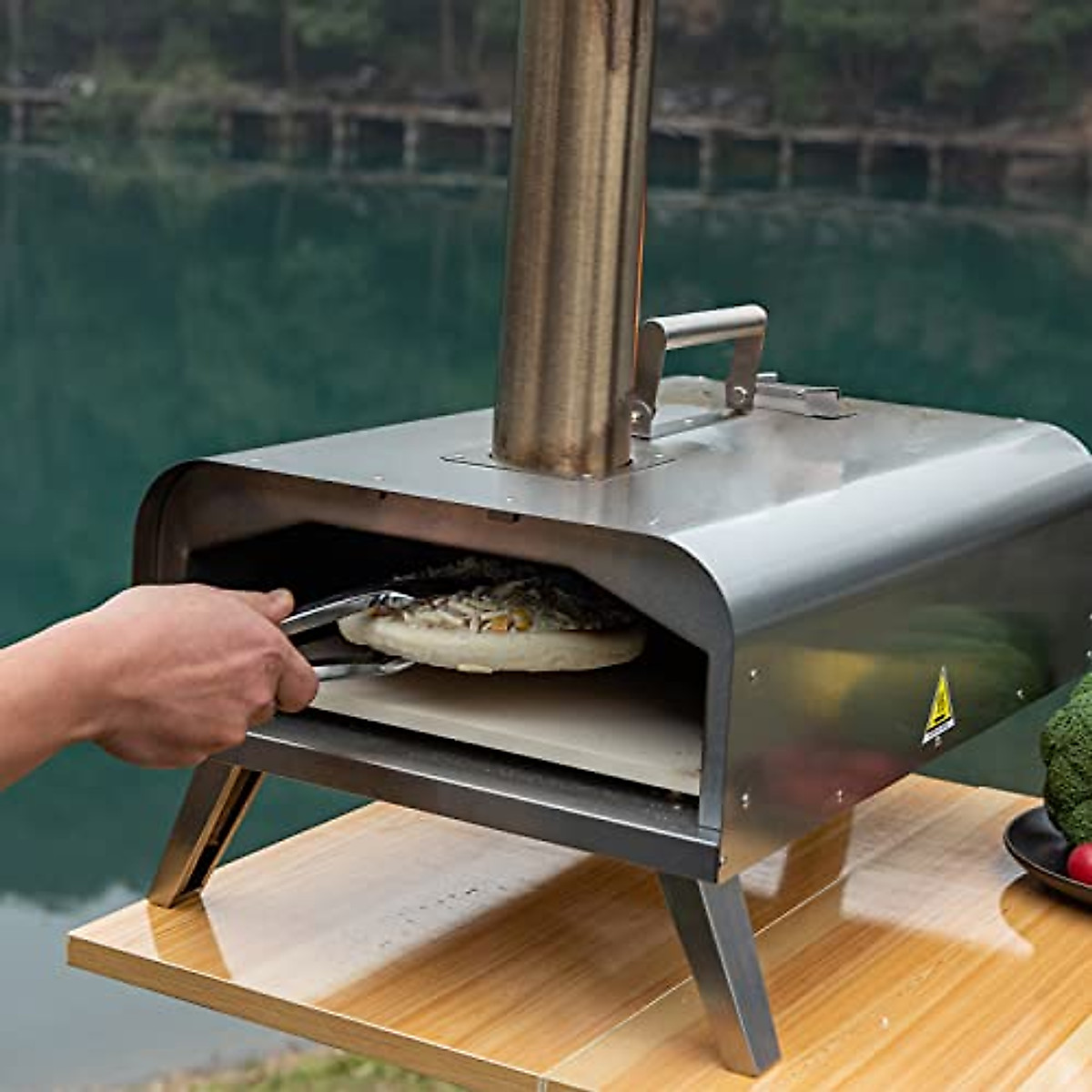 GYBER Henson Outdoor Pizza Oven Portable 12" Stainless Steel Backyard Grill Wood Pellet and Charcoal Fired Pizza Maker for Outdoor Garden or Camping Cooking with Pizza Stone, Foldable Legs