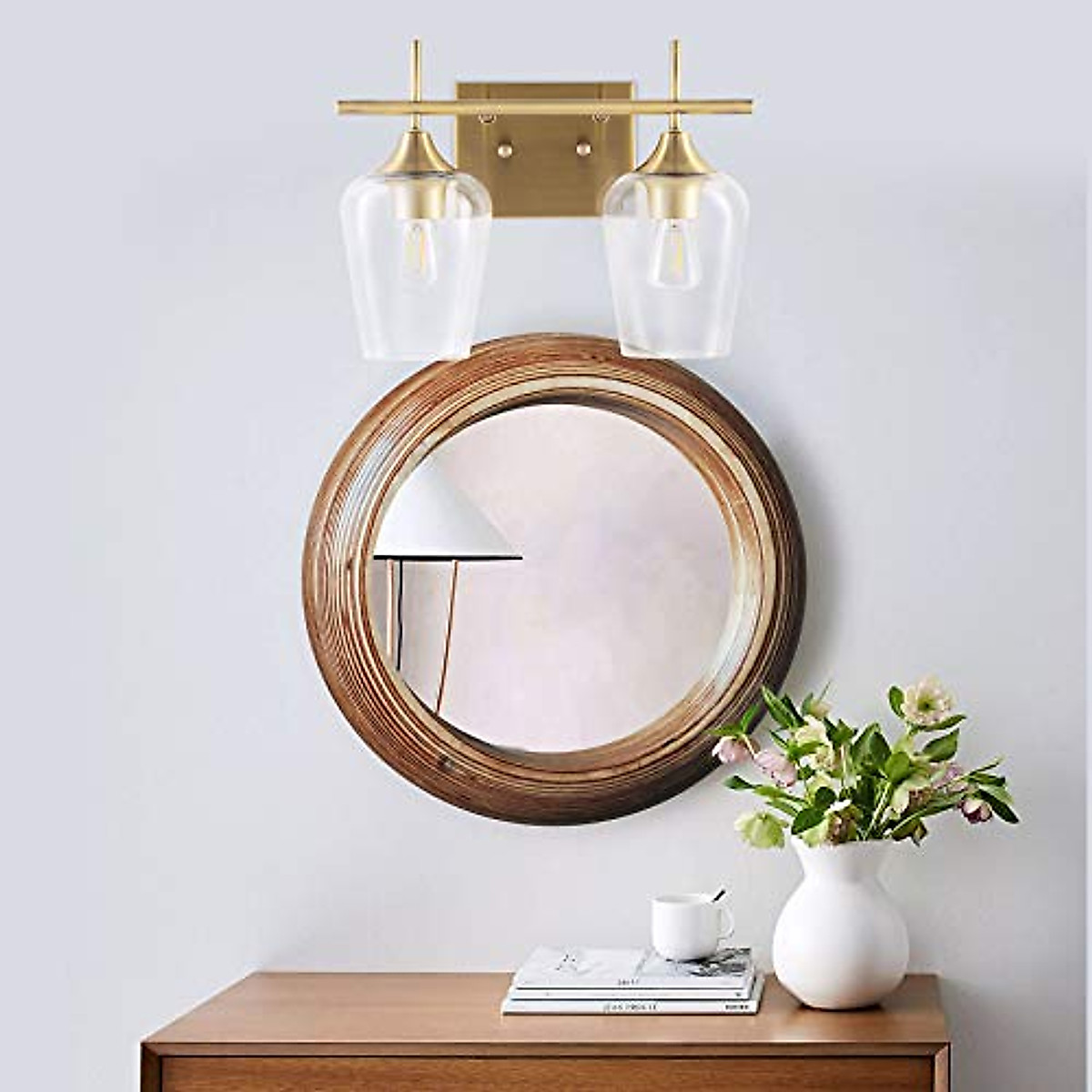 VONLUCE 2-Light Gold Vanity Light Fixtures Over Mirror, Wall Mount Modern Brass Bathroom Sconce with Clear Glass, Midcentury Gold Vanity Lighting for Bathroom, Makeup Dressing Table, Bedroom