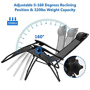 Moclever 2PCS Zero Gravity Chairs, Adjustable Foldable Zero Gravity Lounge Chair Recliners for Patio - Black