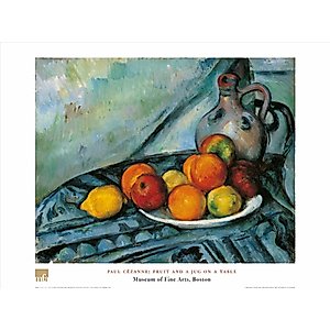 buyartforless Fruit and A Jug On A Table by Paul Cezanne 24x32 Art Print Poster Famous Painting Still Life Fruit Plate Apples