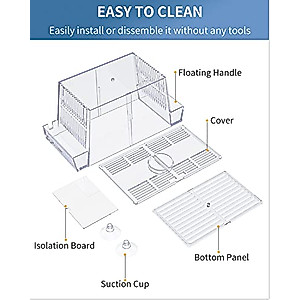 Pawfly Aquarium Fish Breeding Box Acrylic Hatchery Incubator Tank with Suction Cups Medium Isolation Box for Baby Fish Shrimp Betta and Guppy