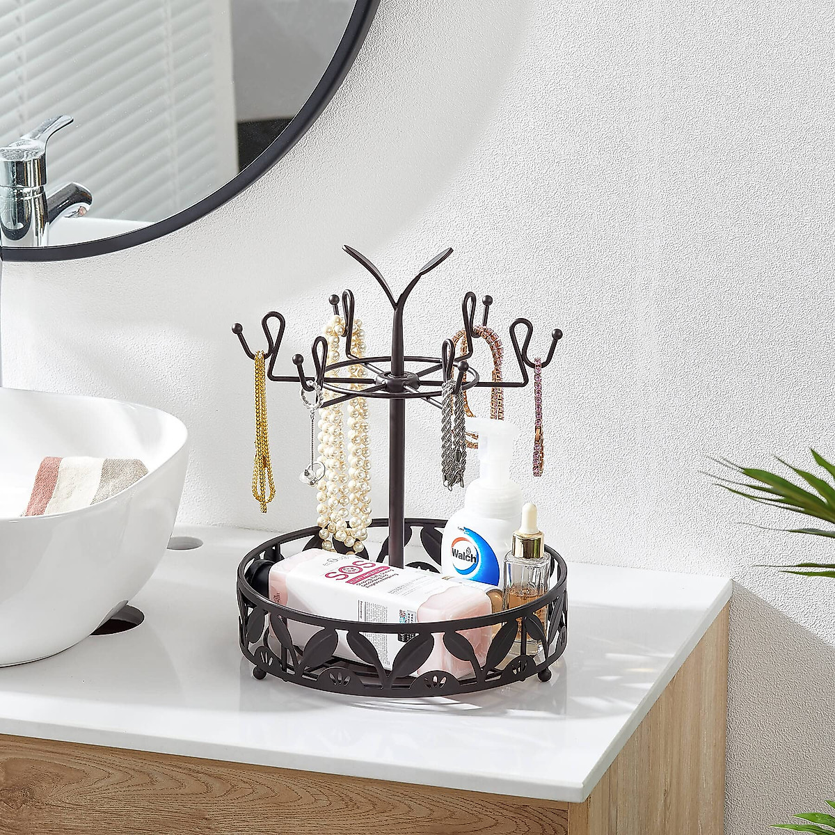 ALLCENER Mug Tree Countertop, Rotatable Mug Holder Stand, Coffee Pod Holder with Mug Rack, Coffee Mug Rack with 6 Hooks for Coffee Bar Counter Cabinets and Kitchen Organizer