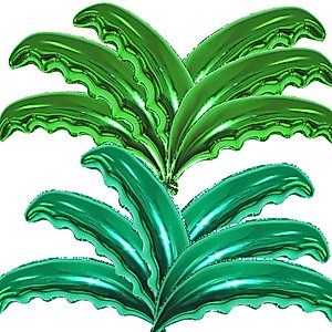 12 Pieces Large Palm Tree Leaves Balloons, Green Foil Mylar Coconut Tree Leaves Balloons for Birthday Baby Shower Decorations Hawaiian Luau Aloha Tropical Summer Beach Party Supplies