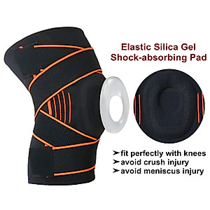 Jyer Compression Knee Brace Sleeve Support with Protective Straps and Shock-absorbing Pad, for Running, Meniscus Tear, Joint Pain, Arthritis Relief, Acl Recovery and Sports (X-Large)