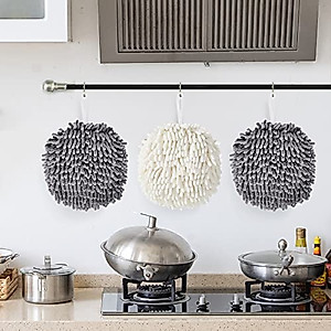 Yigood 4 PCS Chenille Hanging Hand Towels Quick Dry Hanging Absorbent Soft Hand Bath Towel, Bathroom Fluffy Microfiber Decorative Towels Ball，Cleaning Cloth for Bathroom Kitchen