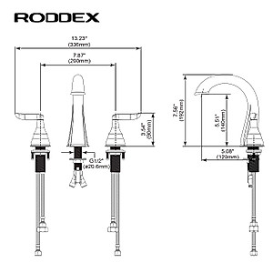 RODDEX Widespread Bathroom Sink Faucets 8 Inch Two Handle 3 Hole Vanity Bathroom Faucet with Metal Drain Assembly,Matte Black