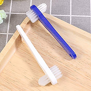 Artibetter 2Pcs Denture Brushes Double-sided False Teeth Toothbrush Denture Cleaning Tool (White + Blue)