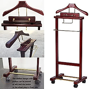 FOLREORP Suit Valet Stand Freestanding with Wheels with Top Tray Wardrobe Valet Contour Hanger Trouser Shoe Rack Tie & Belt Stand Organizer Easy to Assemble for Both Living Room and Bed Room…