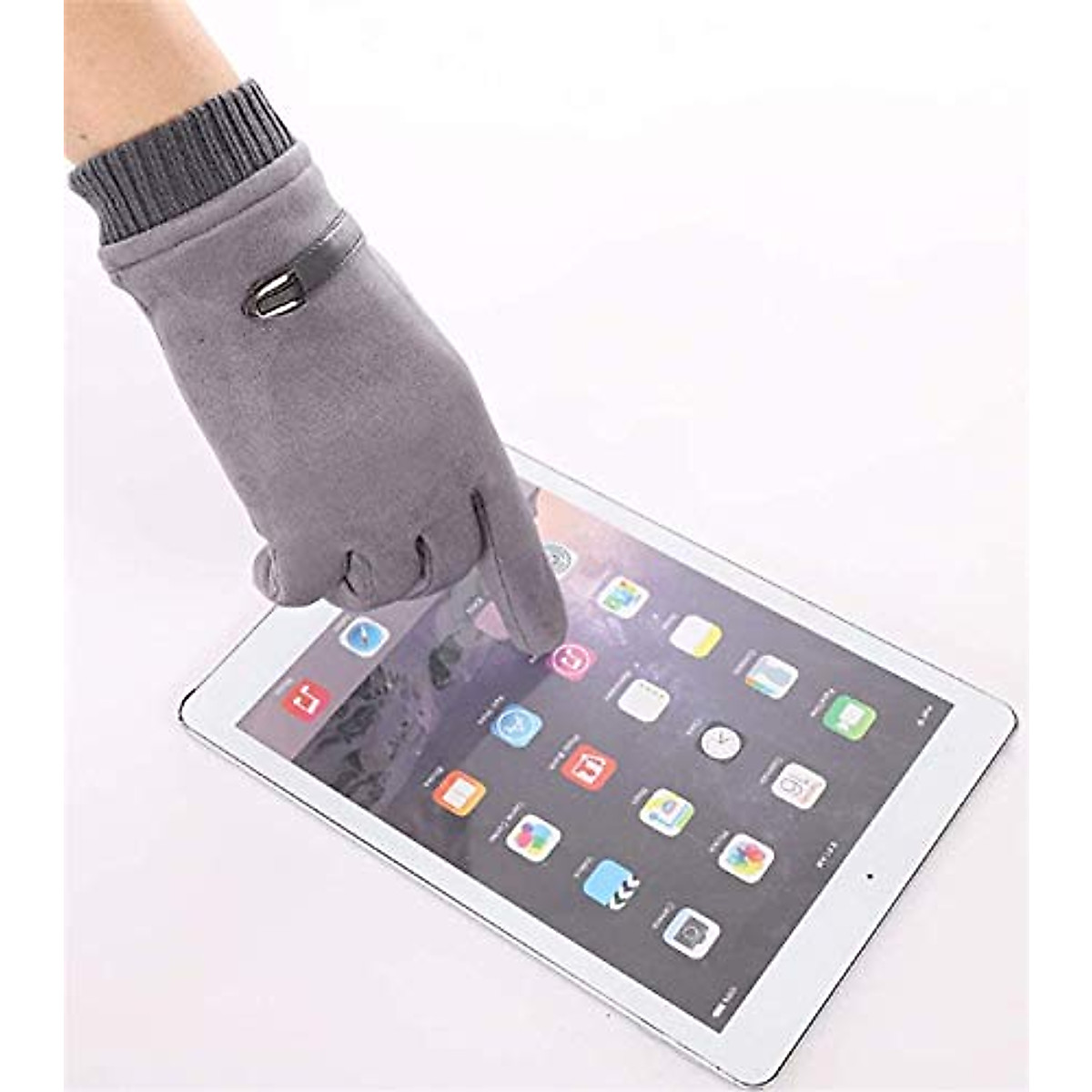 XJXJ Suede Gloves Men's Autumn and Winter Windproof Warm Non-slip Touch Screen Plus Velvet Thickening Riding Motorcycle. anti arthritis gloves (Color : Grey)