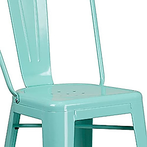 Merrick Lane Stella 30" Metal Indoor-Outdoor Barstool with Vertical Slat Back and Integrated Footrest in Mint Green