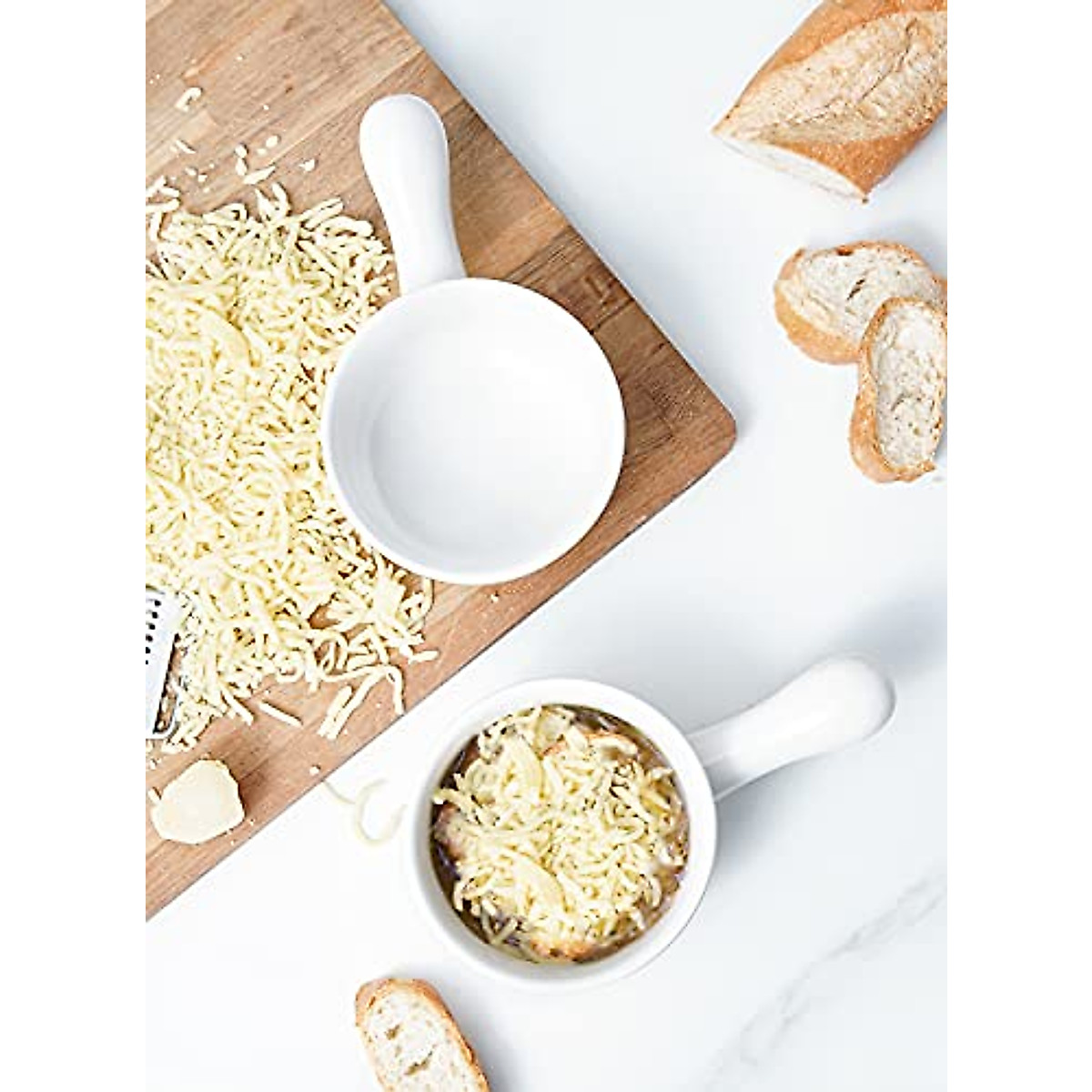 LE TAUCI Soup Bowls with Handle, 15 Oz Ceramic French Onion Soup Bowls, Large Soup Crocks Oven Safe for Stew, Onion, Soup, Chilli, Set of 4, White