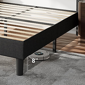 Feonase Queen Bed Frame with Charging Station, Upholstered Platform Bed Frame with Wingback Storage Headboard, No Box Spring Needed, Easy Assembly, Dark Grey