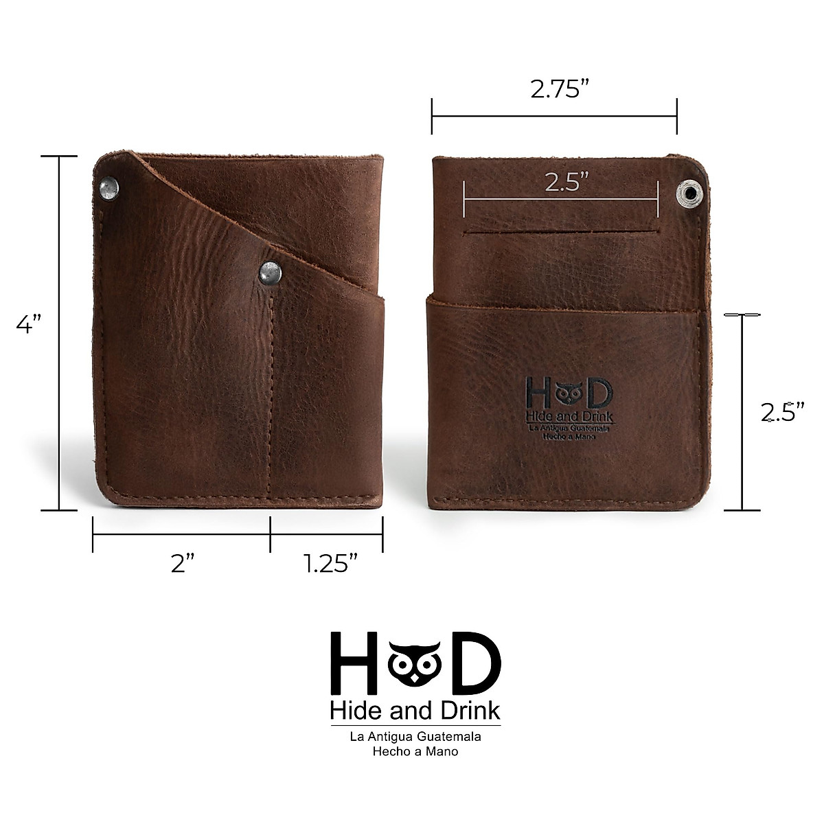 Hide & Drink, Front Pocket Wallet Handmade from Full Grain Leather - Multitool Pouch, Card Holder, Money Organizer, Travel Accessories - Bourbon Brown