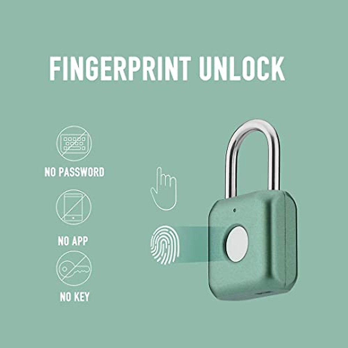 BOREAD Fingerprint Padlock, Smart Keyless Lock for Locker, Backpack, Suitcase, Travel Luggage,Cabinet, Drawer, Indoor, School Locker Lock,Portable USB Rechargeable (Green)