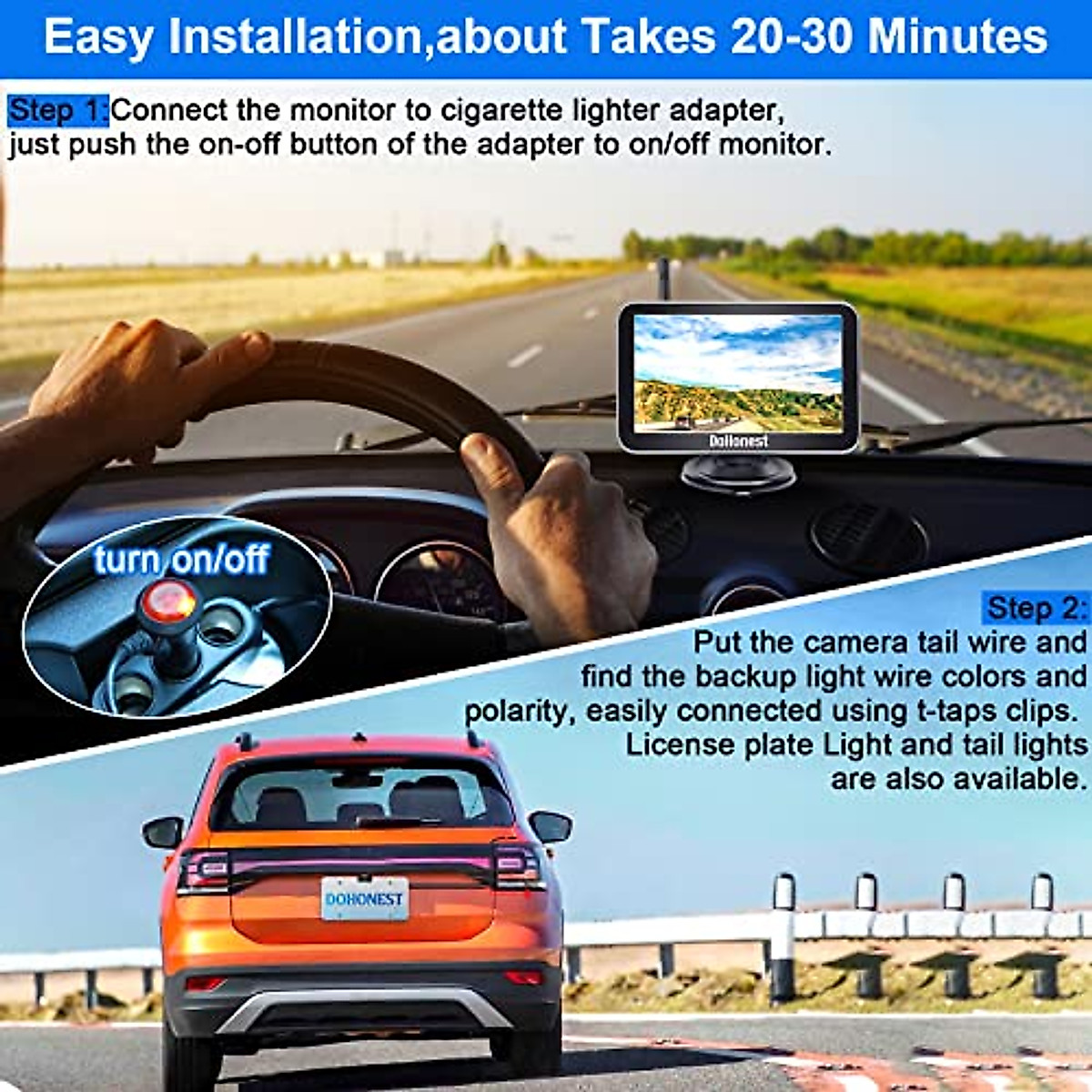 DoHonest Wireless Backup Camera for Trucks Car Pickup Camper Van with 7 Inch Monitor System, HD 1080P Bluetooth Backup Camera 2.4G Stable Digital Signals, Support Add Second RV Rear View Camera-V29