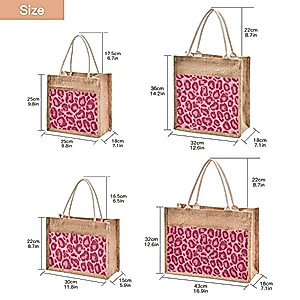 Leopard Pink Tote Bag Jute Cloth Large Capacity Trendy Durable Purses Handbags for Women Girls 4 Size
