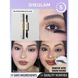 SHEGLAM 2 In 1 Black Volume and Length Washable Mascara Long Lasting Dual-Ended Tubing Eye Makeup