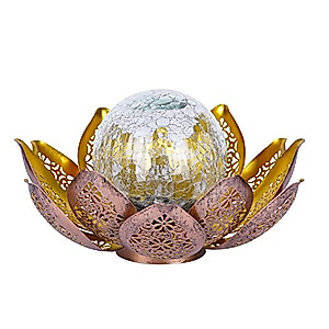 DUSVALLY Solar Lantern Outdoor Solar Lotus Lanterns Solar Lights, Metal Waterproof Garden Decoration for Patio, Yard, Courtyard, Hollow-Out Design,Golden