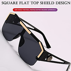 AIEYEZO Square Oversized Sunglasses Flat Top Shield Sun Glasses for Men Women One Lens Square Shades (Black/Grey)