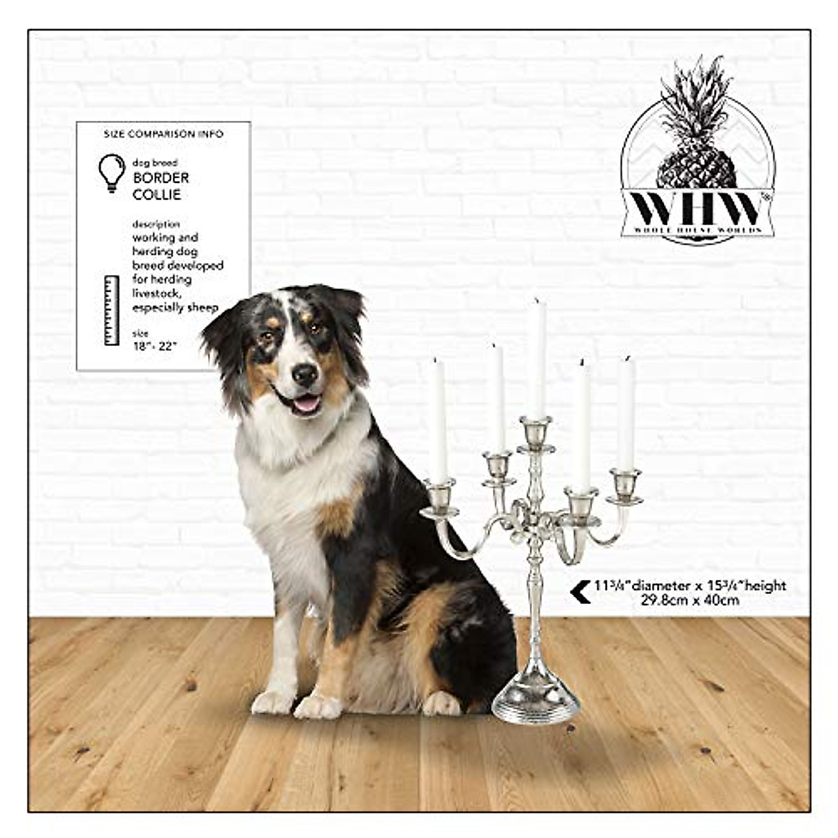 Hamptons Five Candle Candelabra, Silver Finish, Centerpiece, Hand Crafted of Cast Aluminum, Atelier Craft Surface Details, Over 1 FT High, (15.75 Inches)