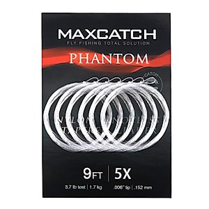Maxcatch Fly Fishing Tapered Leader Line 6 Pack -Pre-Tied Loop- Tensile Strength- Abrasion Resistance- Low Memory 7.5ft/9ft/12ft/15ft, 0X-6X(9ft 4X(6pcs))