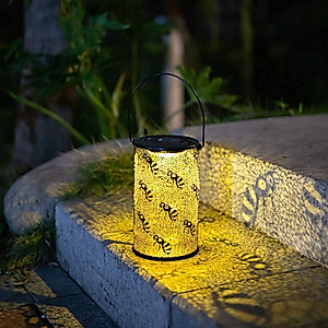 FLJZCZM Solar Lanterns Lights Outdoor Lantern Hanging Garden Metal Retro Light Battery Table Lamp Decorative Yard Camping Waterproof Yellow
