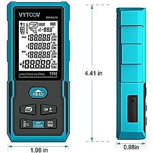 Laser Measurement Tool 229Ft 70M IP54 M/in/Ft/Ft+in Digital Angle Sensor Measure Backlight LCD Laser Distance Meters with Pythagorean Mode Laser Measure Distance Area and Volume - Rechargeable