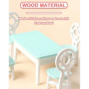 Wooden Dollhouse Furniture Set for Kids Colorful Pretend Play Toys with Wood Miniature Dining Room Doll House Accessories for Girls Boys Role Play Birthday Children's Day (PTD01)