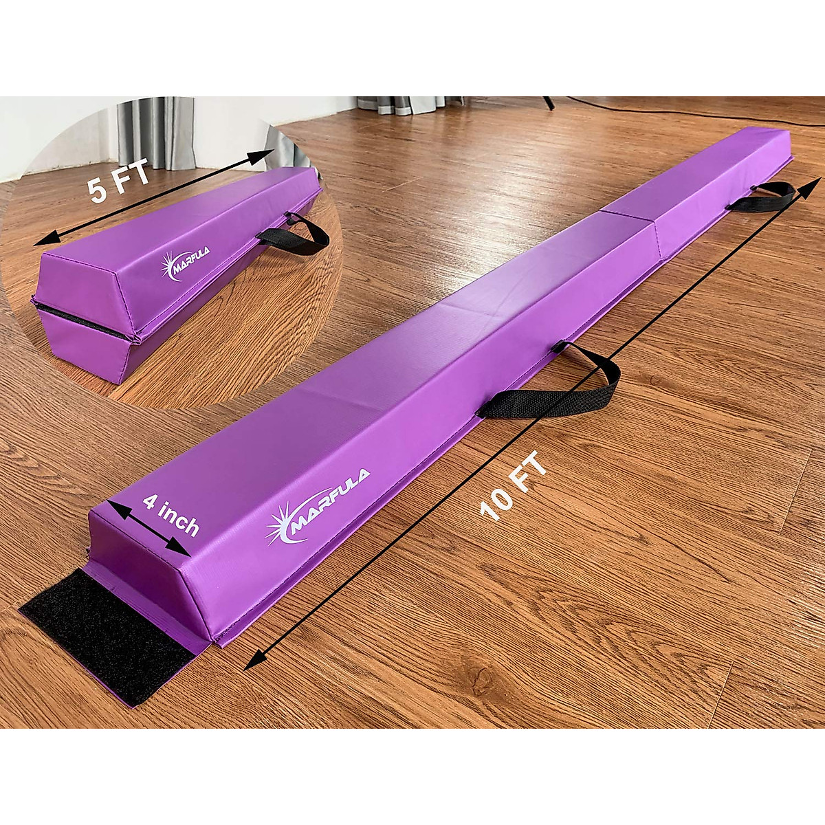 MARFULA 6 FT / 8 FT / 9 FT / 10 FT Balance Beam Folding Floor Gymnastics Equipment for Kids, Non Slip Base, Gymnastics Beam for Training Home Gym Use