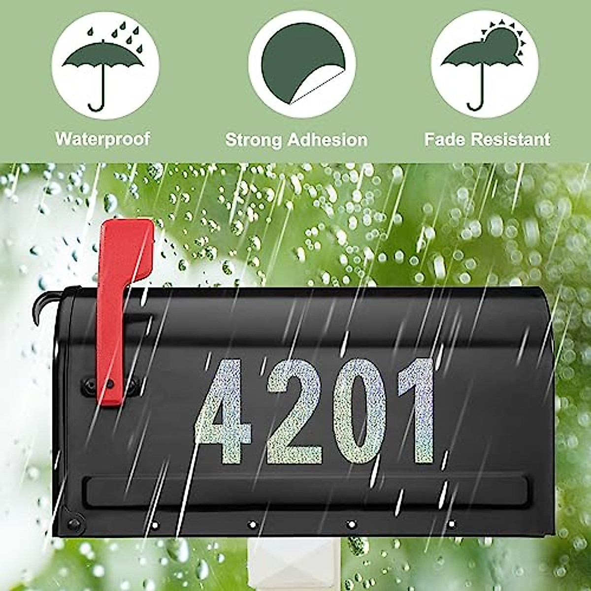 Reflective Mailbox Numbers for Outside, 4 Sets Large 4 inch 0-9 Self Adhesive Address Numbers for House Doors (4 inch, Multi)