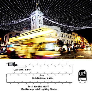 ZHOUDUIDUI Outdoor Christmas String Lights, 800LED 330FT White Fairy Lights, 8 Mode Plug in Waterproof Indoor Outdoor Decor Lights for Bedroom Christmas Thanksgiving Wedding Party Garden Yard Tree