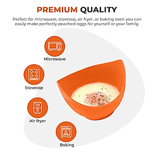 Egg Poacher Cup for Microwave or Stovetop Non-Stick - Heat-Resistant Durable Food grade quality Silicone Poached Egg Cooker BPA Free Egg Poaching Cups with Stable Base pack of 4 free e-Book