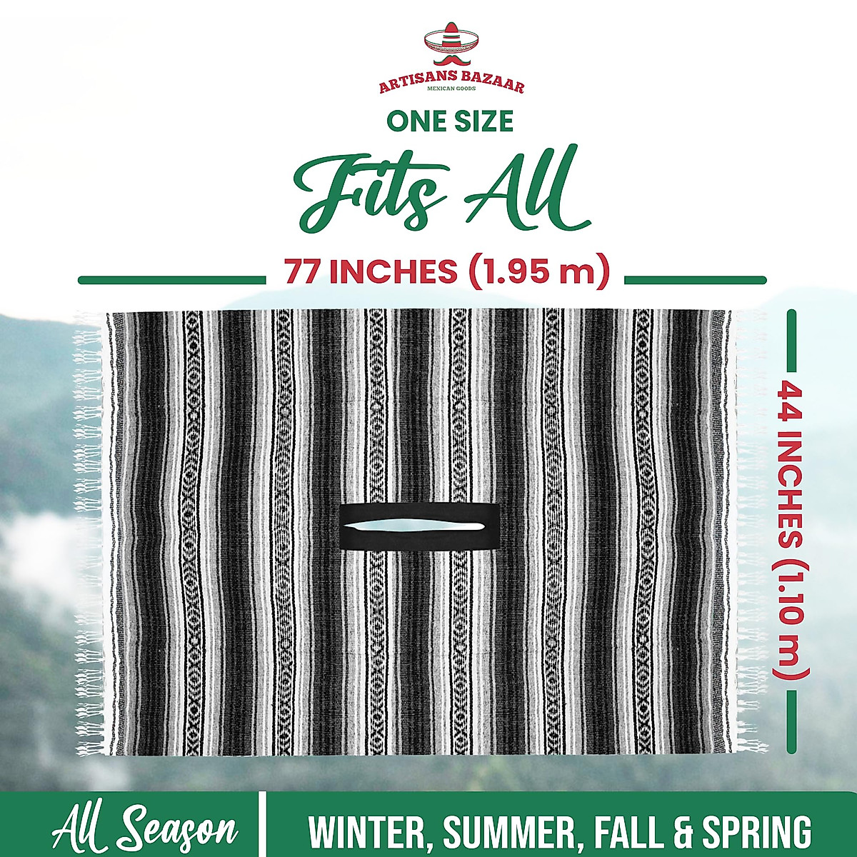 Artisans Bazaar Traditional Mexican Baja Poncho Men and Women Authentic Gaban Serape Sarape Blanket Pancho Jorongo Cowboy