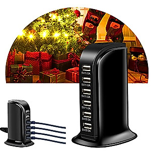 Charging Station for Multiple Devices, USB Charging Hub 30W 6 Port Fast Charging Station, Multiport Wall Charger Quick Charge 2.1A Tower Power Adapter