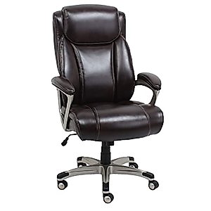 Amazon Basics Big & Tall Executive Computer Desk Chair with Lumbar Support, Adjustable Height and Tilt, 350Lb Capacity, Brown with Pewter Finish