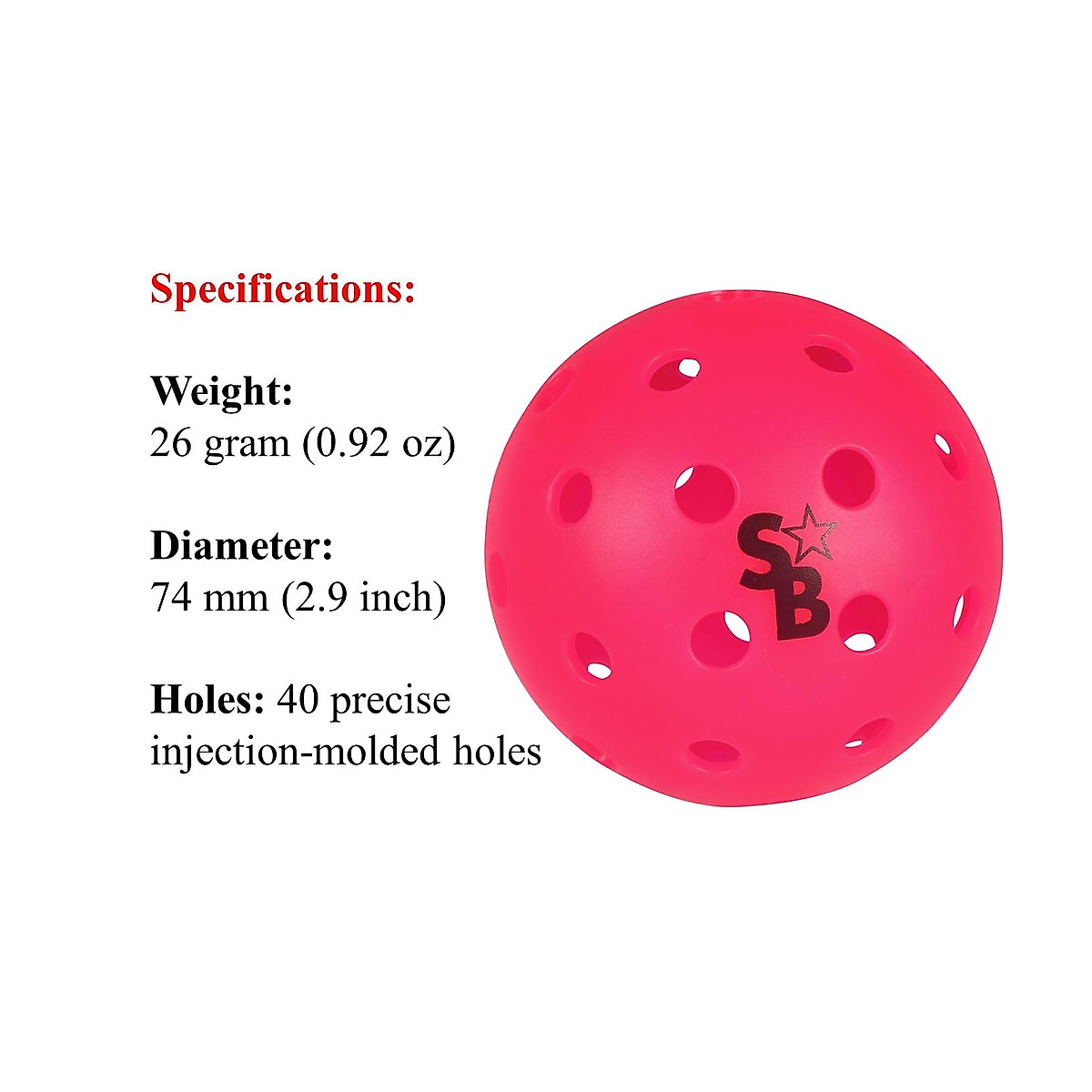 SB Pickleball Balls 6 Pack | Supra-40 Holes Outdoor Pickleballs | Built to USA Pickleball (USAPA) Standard for Professional Tournament Play | Neon Pink Hot Pink | Indoor Pickleball