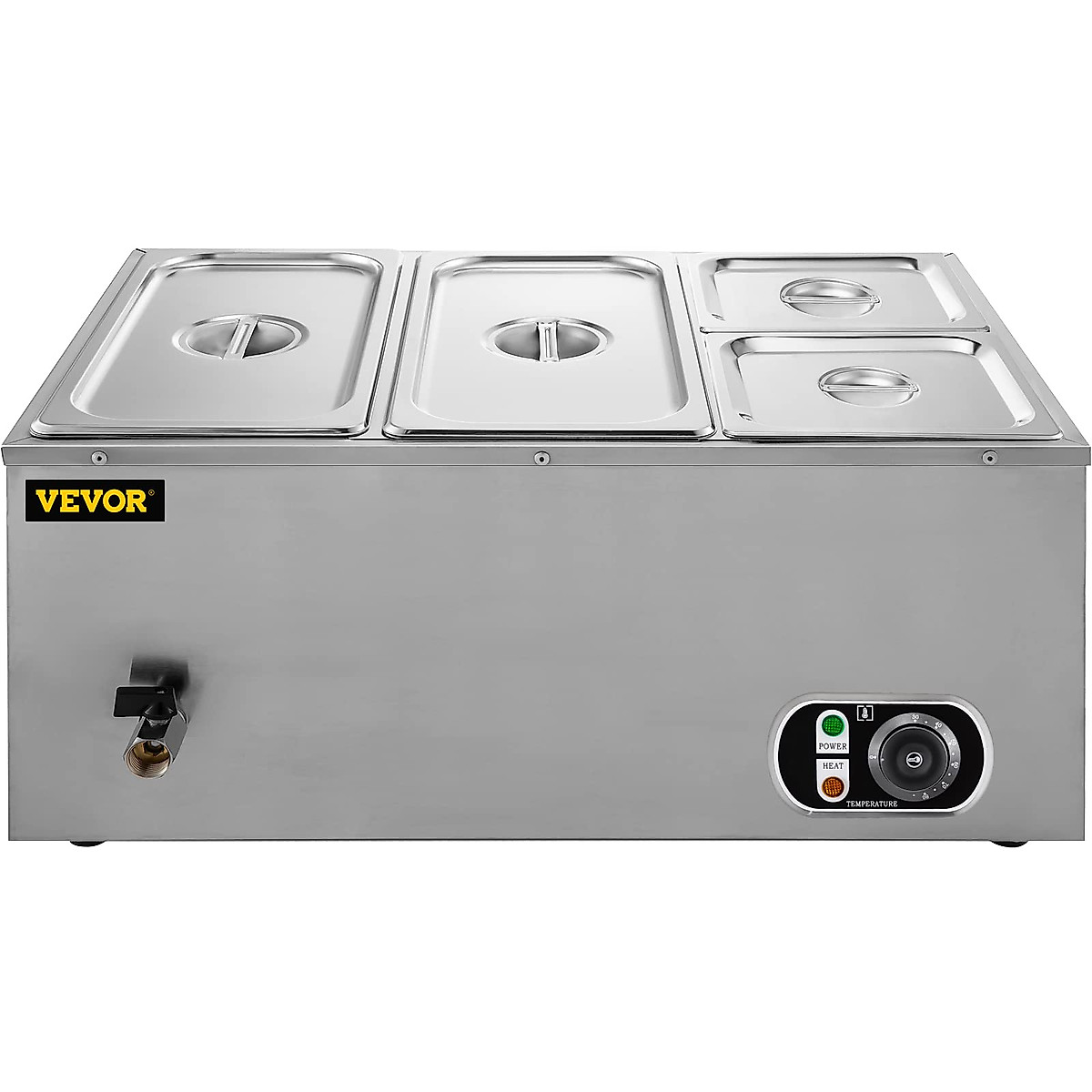 VEVOR 110V Commercial Food Warmer, 4-Pan Stainless Steel Bain Marie 14.8 Qt Capacity,1500W Steam Table 15cm/6inch Deep, Electric Soup Warmer