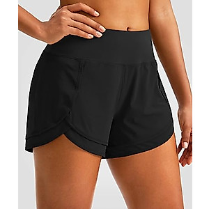 Women's Running Shorts High Waisted Quick-Dry 3 Inch Gym Workout Athletic Shorts for Women with Zipper Pocket(Black, XS)