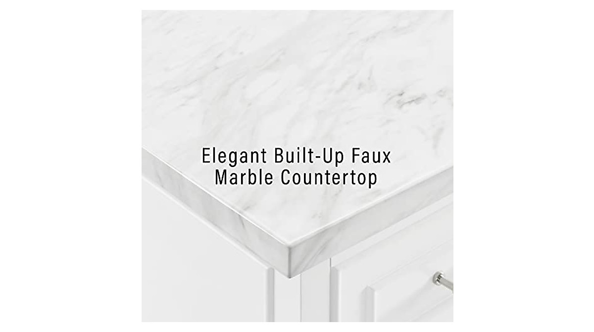 Crosley Cutler Kitchen Island with Faux Marble Top - White