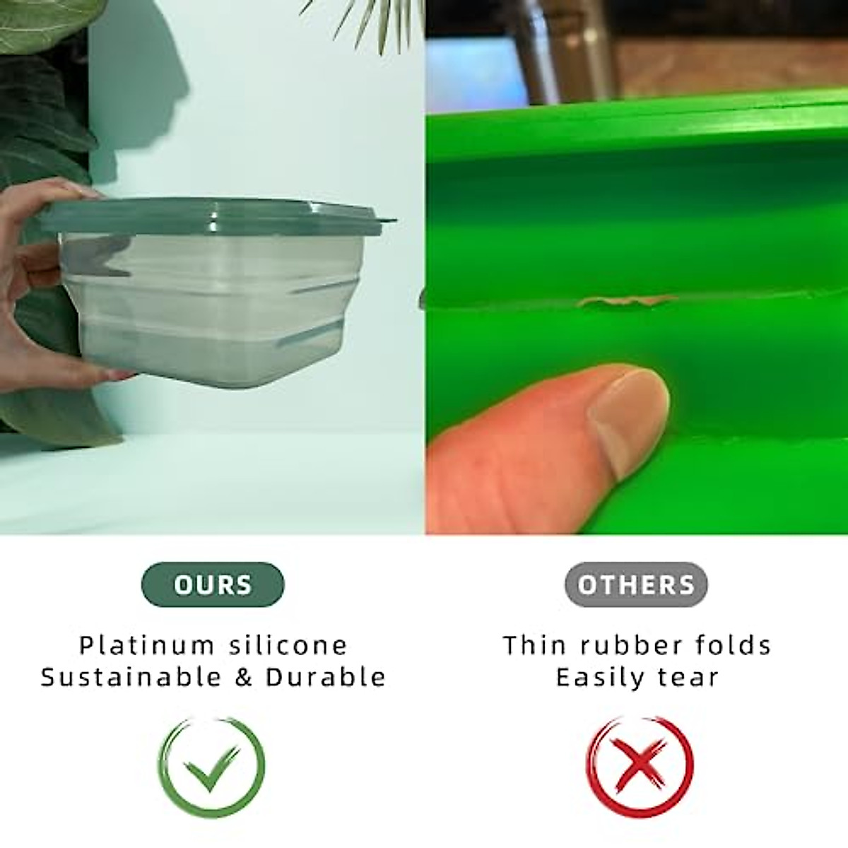 KVK Silicone Collapsible Food Storage Containers with Silicone Airtight Lids BPA Free - Stacking Small Storage Containers for Snacks Fruits Microwave Freezer Safe - 14oz 6pcs Clear&Pastel Green