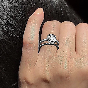 lingding Cushion Halo Cubic Zirconia CZ Engagement Rings Wedding Party Statement Cocktails Classic Fashion Square Wedding Ring Black